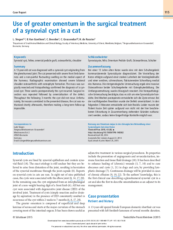 (PDF) Use of greater omentum in the surgical treatment of a synovial ...
