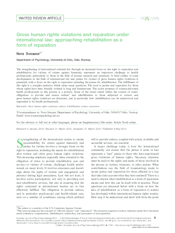 (PDF) Gross human rights violations and reparation under international ...