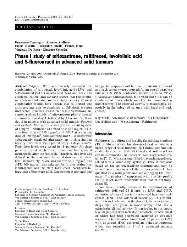 (PDF) Phase I study of mitoxantrone, raltitrexed, levofolinic acid and ...