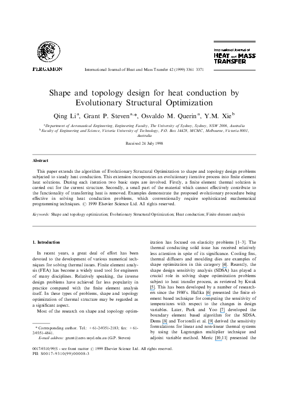 Pdf Shape And Topology Design For Heat Conduction By Evolutionary
