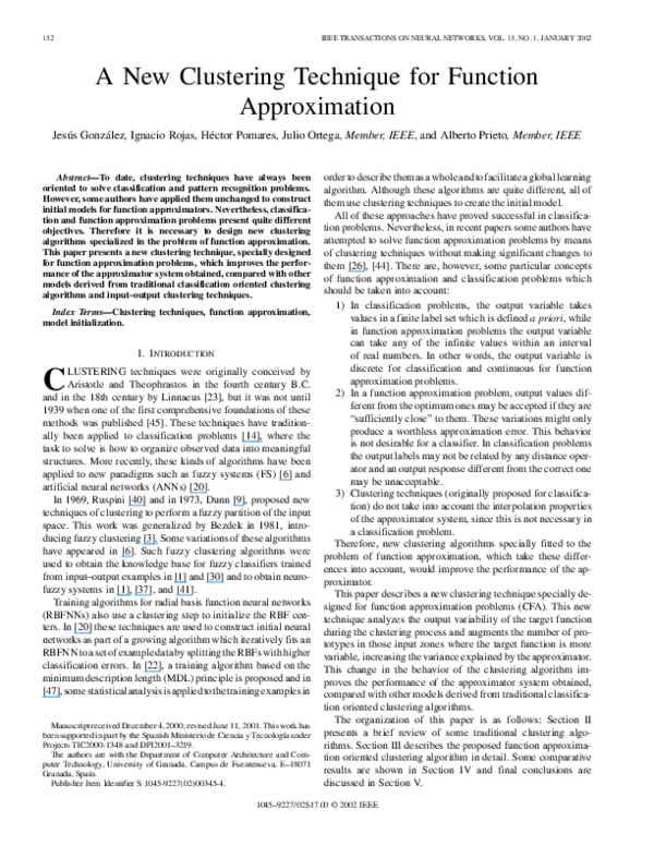 (PDF) A new clustering technique for function approximation