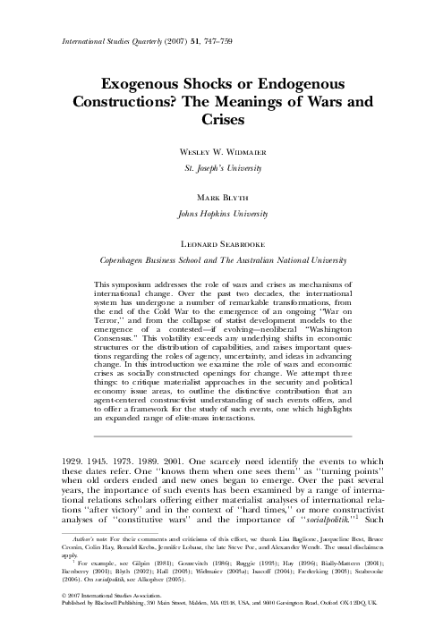 (PDF) Exogenous Shocks or Endogenous Constructions? The Meanings of ...
