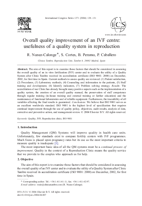 (PDF) Overall quality improvement of an IVF centre: usefulness of a ...