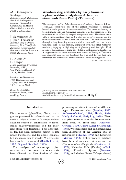 (PDF) Woodworking activities by early humans: a plant residue analysis ...