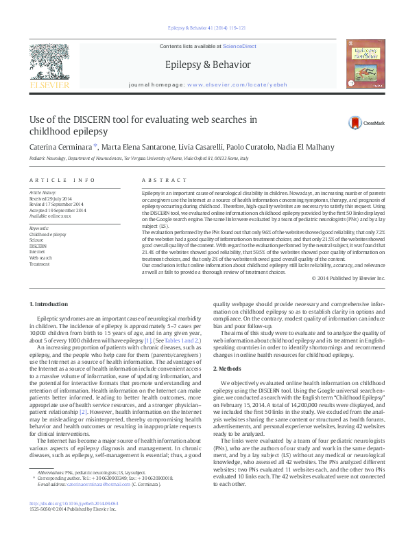 (PDF) Use of the DISCERN tool for evaluating web searches in childhood ...