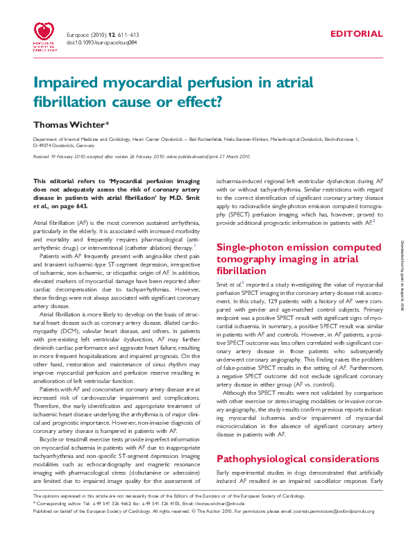 (PDF) Impaired myocardial perfusion in atrial fibrillation cause or effect?
