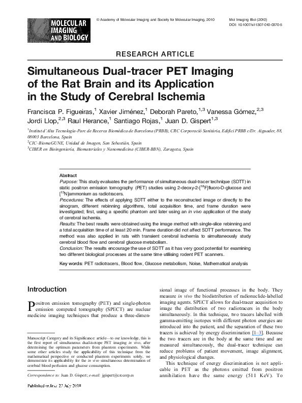 (PDF) Simultaneous Dual-tracer PET Imaging of the Rat Brain and its ...