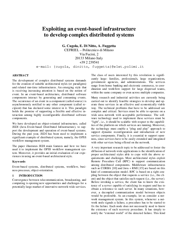 (PDF) Exploiting an event-based infrastructure to develop complex distributed systems