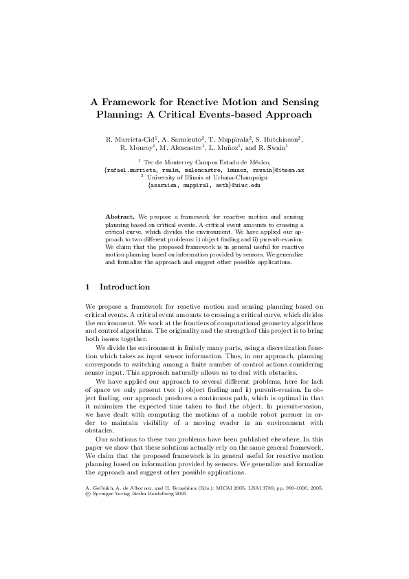 (PDF) A Framework for Reactive Motion and Sensing Planning: A Critical ...