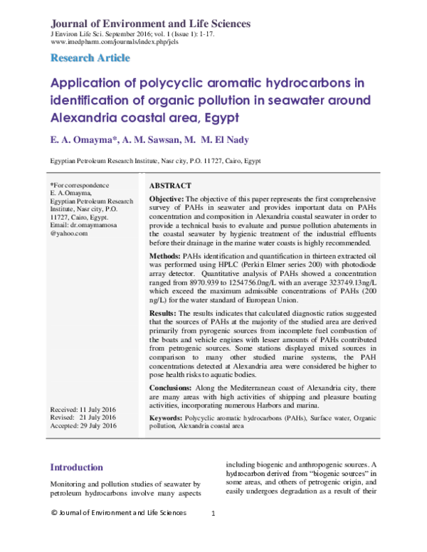 (PDF) Application of polycyclic aromatic hydrocarbons in identification of organic pollution in ...