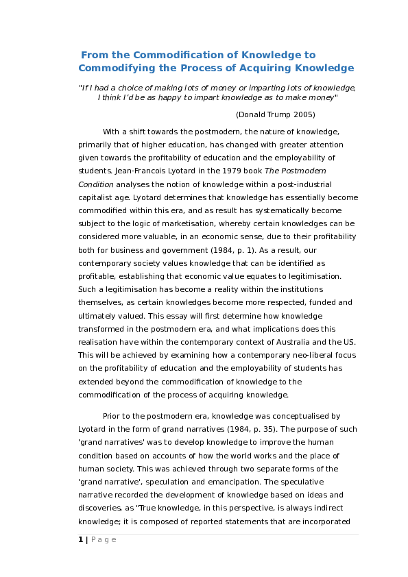 (DOC) From the Commodification of Knowledge to Commodifying the Process of Acquiring Knowledge