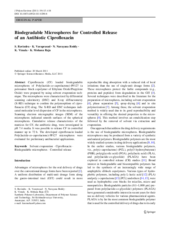 (PDF) Biodegradable Microspheres for Controlled Release of an ...