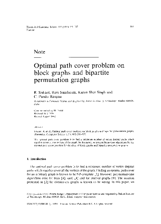 (PDF) Optimal Path Cover Problem on Block Graphs and Bipartite Permutation Graphs