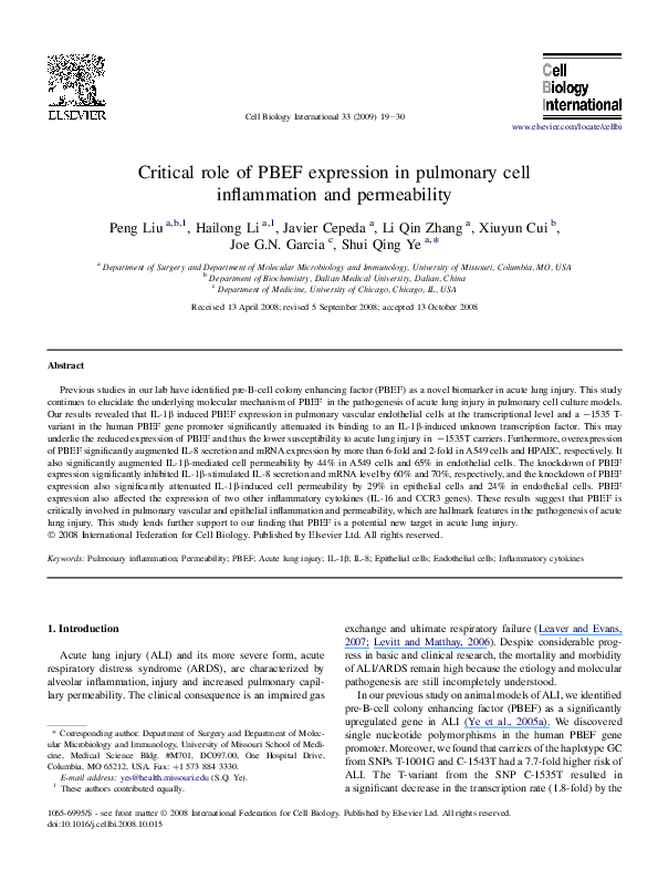 (PDF) Critical role of PBEF expression in pulmonary cell inflammation ...