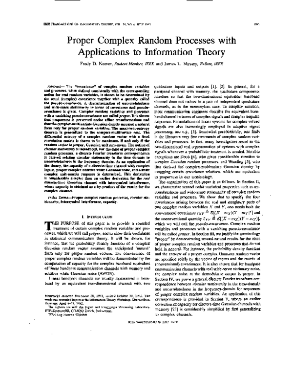 (PDF) Proper complex random processes with applications to information ...