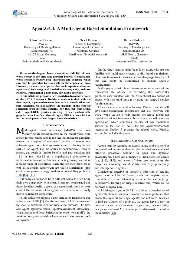 Pdf Agentgui A Multi Agent Based Simulation Framework