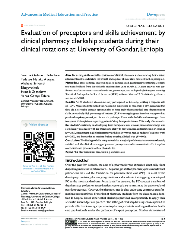 (PDF) Evaluation of preceptors and skills achievement by clinical ...