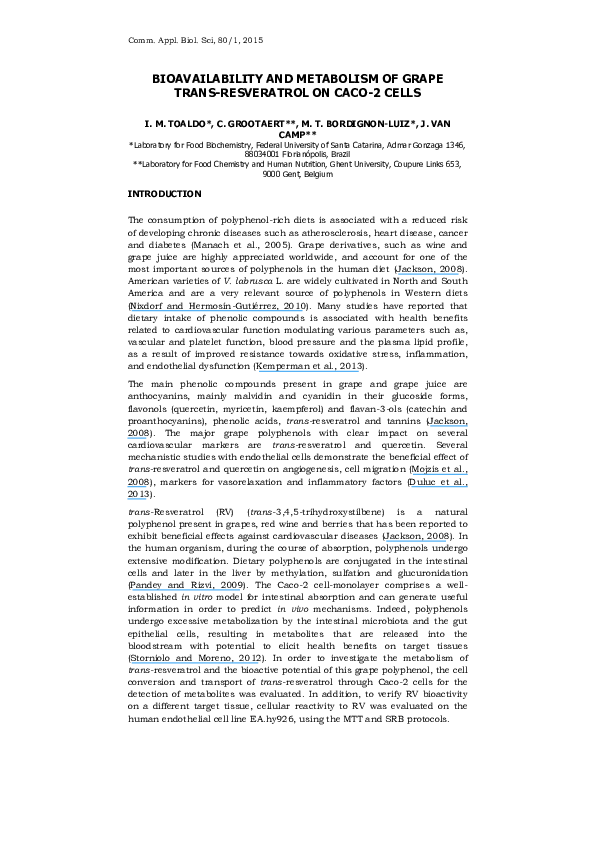 (PDF) Bioavailability and metabolism of grape trans-resveratrol on Caco ...