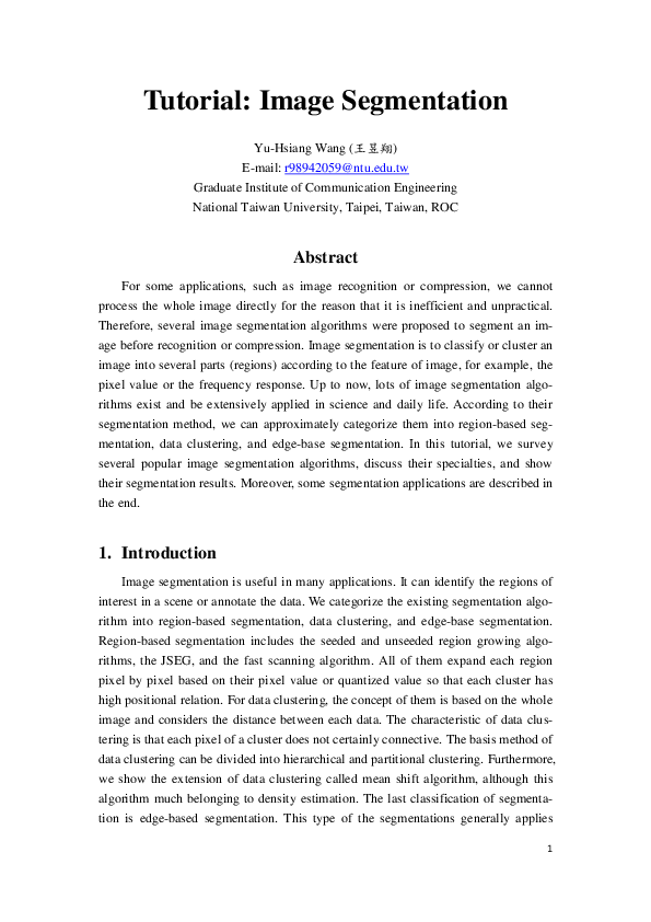 (PDF) Tutorial: Image Segmentation