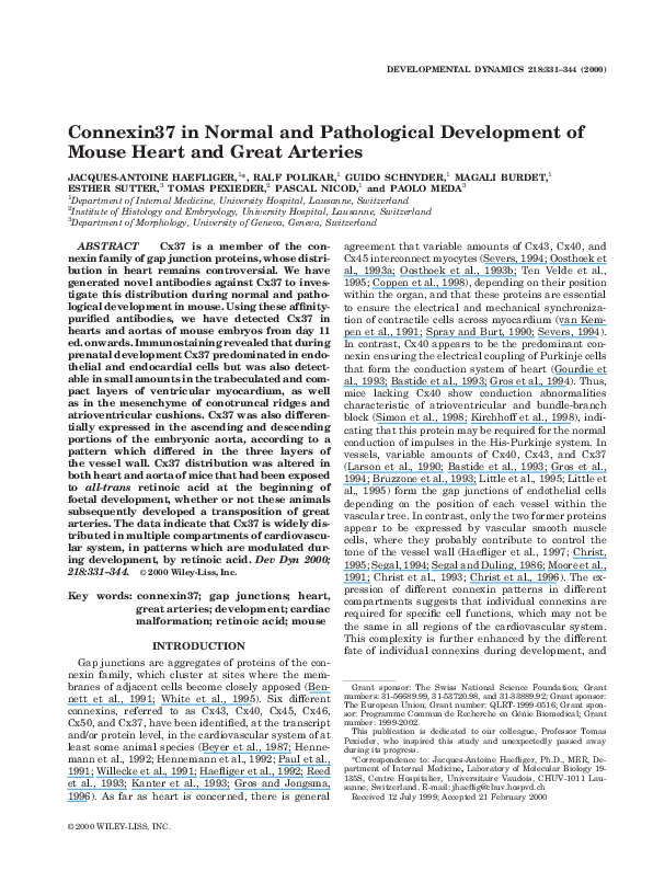 (PDF) Connexin37 in normal and pathological development of mouse heart ...