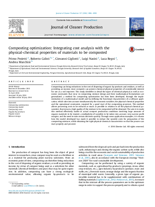 (PDF) Composting optimization: Integrating cost analysis with the physical-chemical properties ...