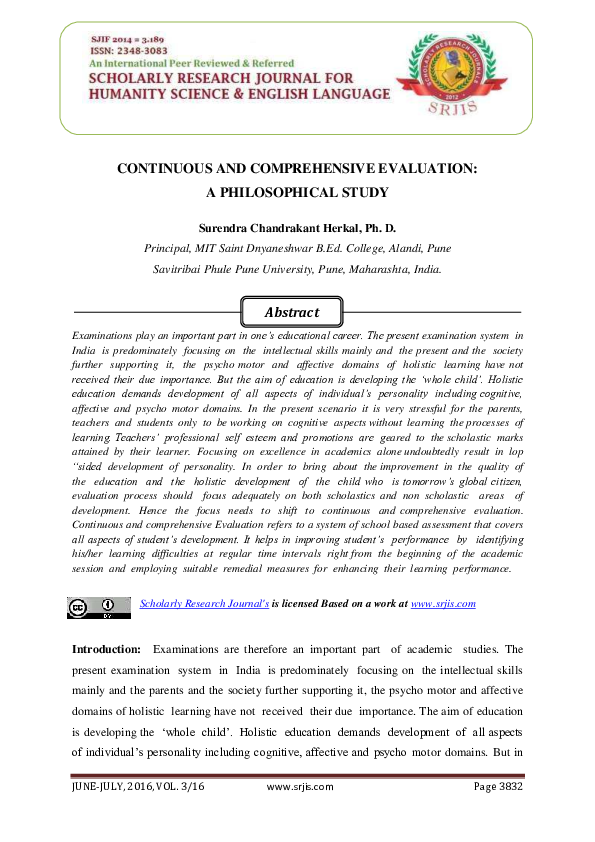 (PDF) CONTINUOUS AND COMPREHENSIVE EVALUATION: A PHILOSOPHICAL STUDY