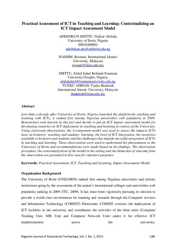 (PDF) Practical Assessment of ICT in Teaching and Learning ...