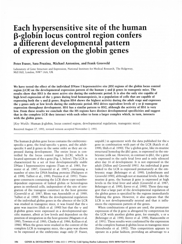 (PDF) Each hypersensitive site of the human β-globin Locus Control ...