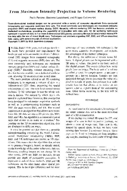 (PDF) From maximum intensity projection to volume rendering