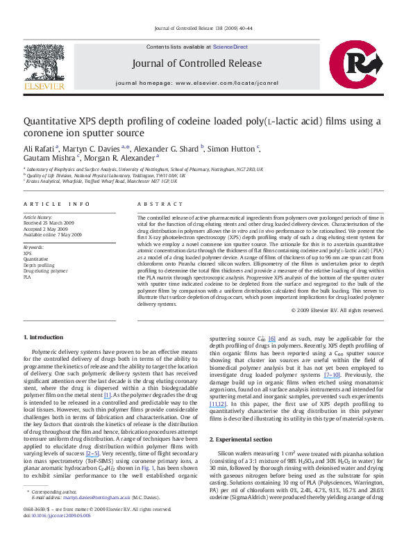 (PDF) Quantitative XPS depth profiling of codeine loaded poly( l-lactic ...