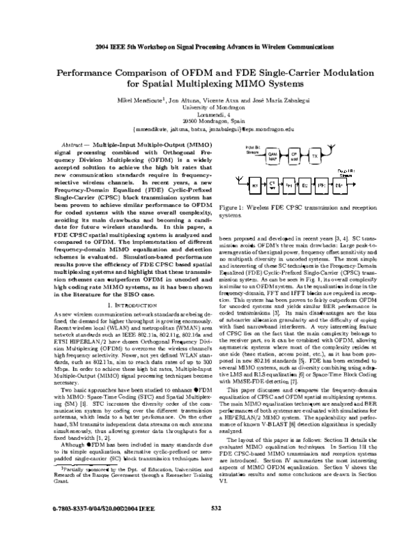 Pdf Performance Comparison Of Ofdm And Fde Single Carrier Modulation