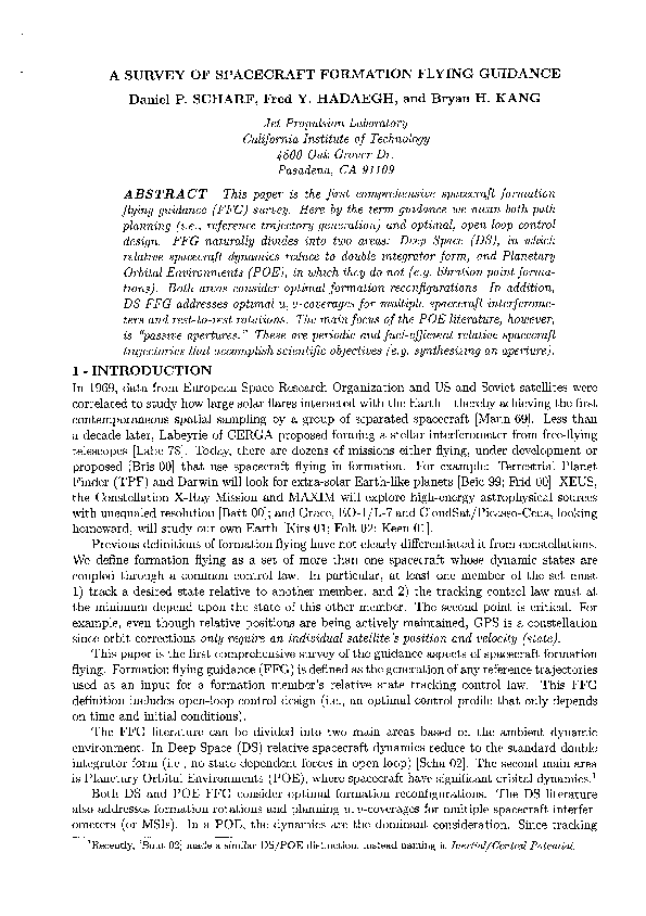 Pdf A Survey Of Spacecraft Formation Flying Guidance And Control Part Ii Control