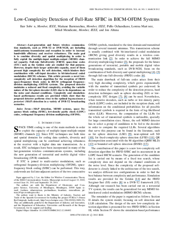 (PDF) Low-Complexity Detection of Full-Rate SFBC in BICM-OFDM Systems (PDF) Low-Complexity Detection of Full-Rate SFBC in BICM-OFDM Systems