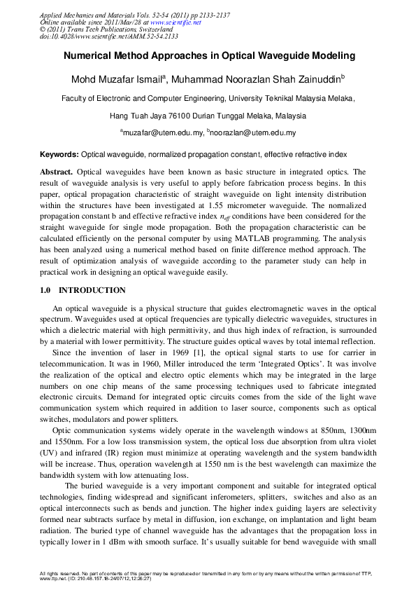 (PDF) Numerical Method Approaches in Optical Waveguide Modeling