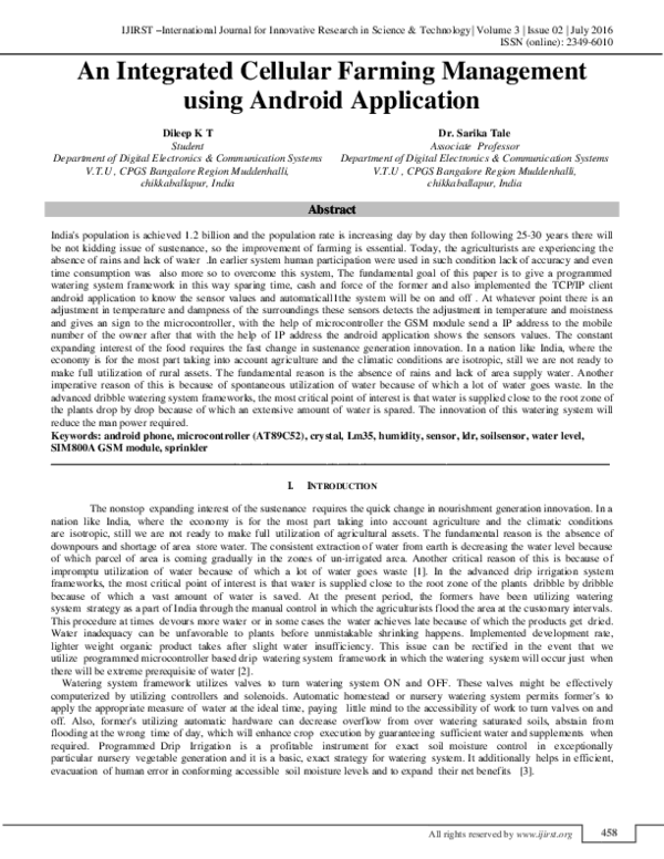 (PDF) An Integrated Cellular Farming Management using Android Application