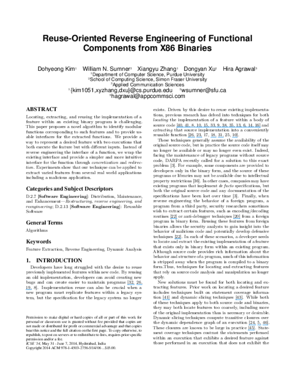 (PDF) Reuse-oriented reverse engineering of functional components from x86 binaries