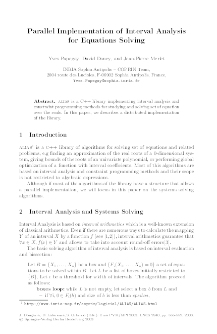 (PDF) Parallel Implementation of Interval Analysis for Equations Solving (PDF) Parallel Implementation of Interval Analysis for Equations Solving