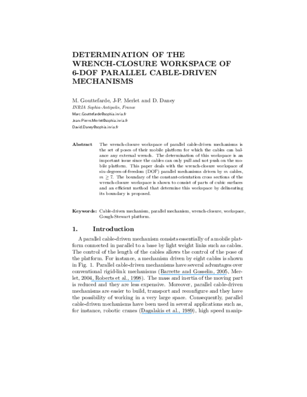 (PDF) Determination of the wrench-closure workspace of 6DOF parallel cable-driven mechanisms