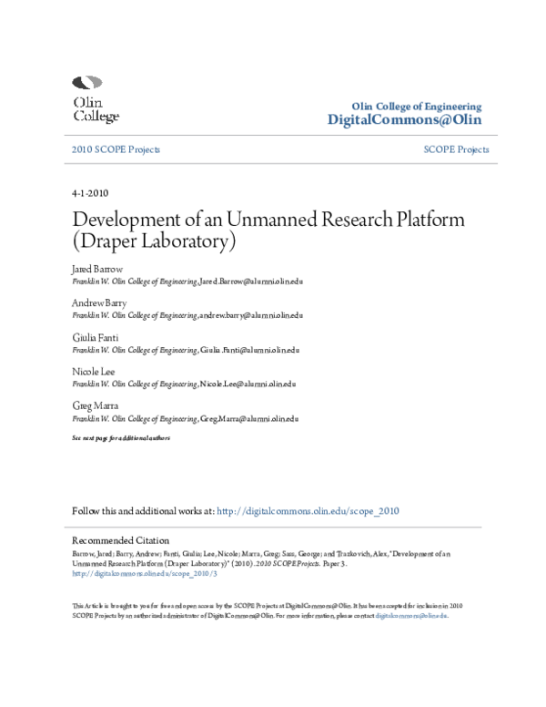 (PDF) Development of an Unmanned Research Platform (Draper Laboratory