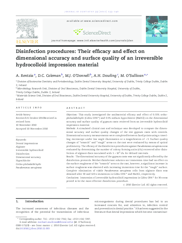 (PDF) Disinfection procedures: Their efficacy and effect on dimensional ...