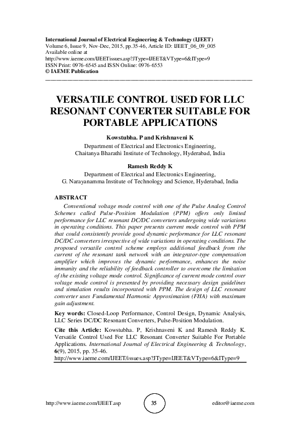 (PDF) VERSATILE CONTROL USED FOR LLC RESONANT CONVERTER SUITABLE FOR ...