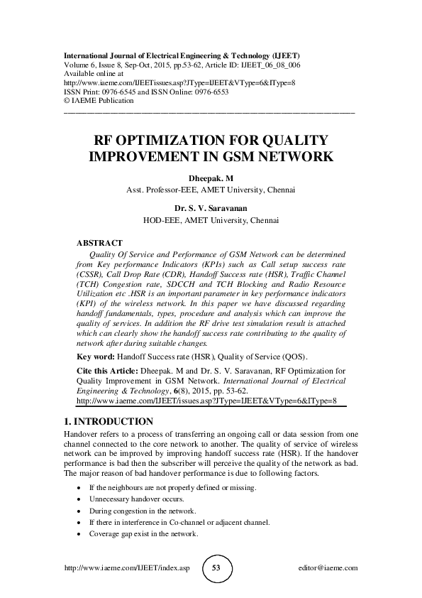(PDF) RF OPTIMIZATION FOR QUALITY IMPROVEMENT IN GSM NETWORK