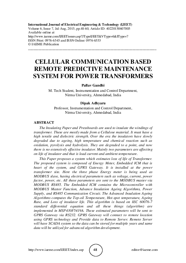 (PDF) CELLULAR COMMUNICATION BASED REMOTE PREDICTIVE MAINTENANCE SYSTEM ...