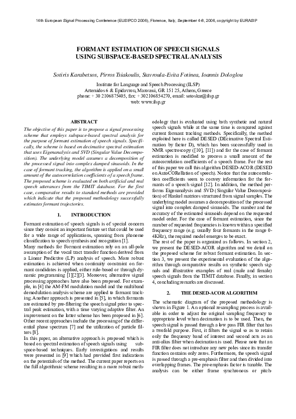 Pdf Formant Estimation Of Speech Signals Using Subspace Based