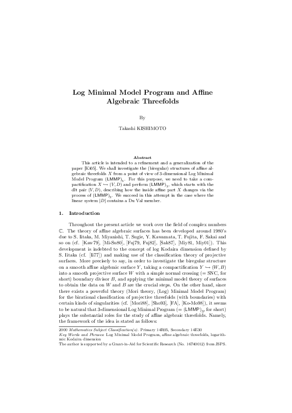 (PDF) Log Minimal Model Program and Affine Algebraic Threefolds ...