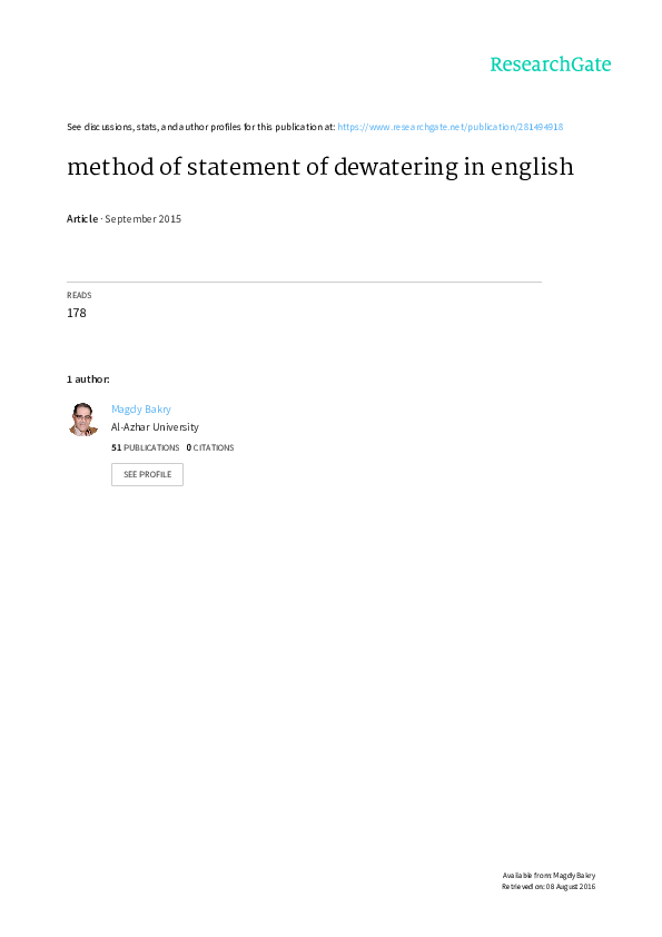 method of statement of dewatering in english