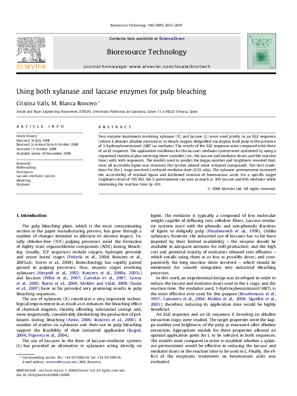 (PDF) Using both xylanase and laccase enzymes for pulp bleaching