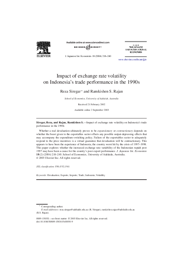 (PDF) Impact of exchange rate volatility on Indonesia's trade ...
