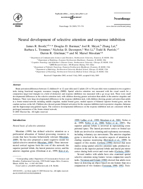 (PDF) Neural development of selective attention and response inhibition