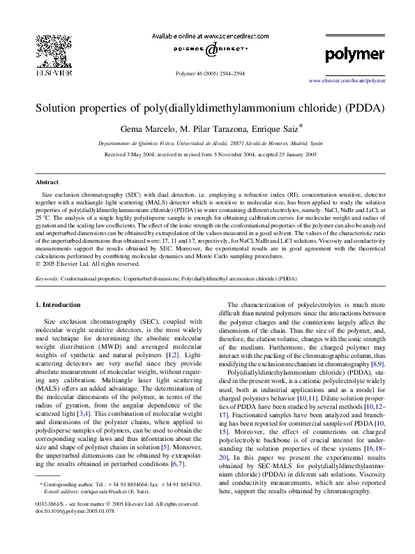(PDF) Solution properties of poly(diallyldimethylammonium chloride) (PDDA
